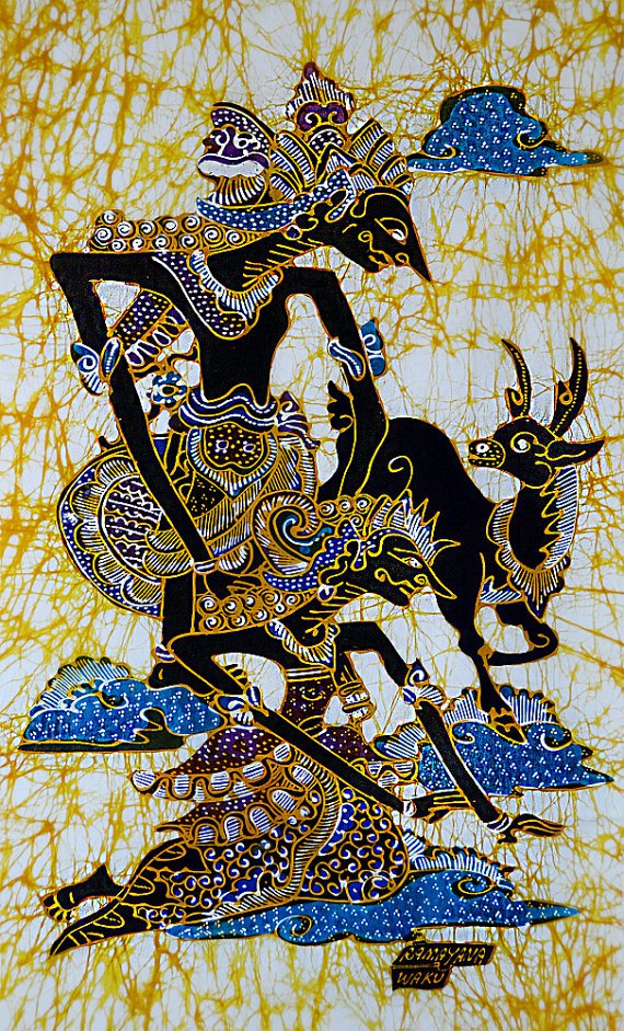 Original Batik Art Painting on Cotton, 'Rama and Sinta' by Wahid (45cm ...