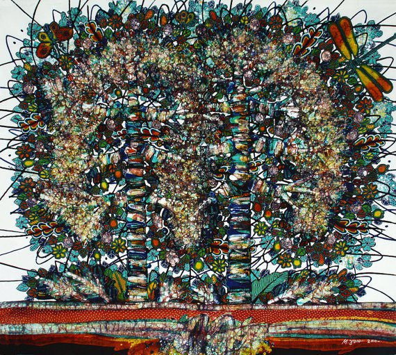Original Batik Art Painting on Cotton, 'Tree of Life' by M. Yono (90cm ...