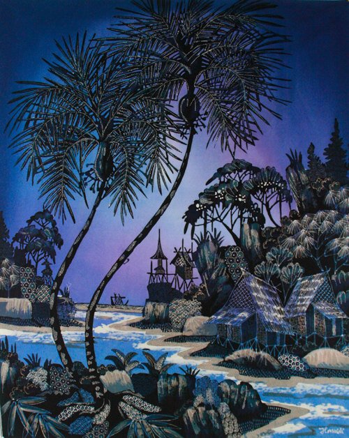 Original Batik Art Painting on Cotton, 'Village Scenery' by Hamidi ...