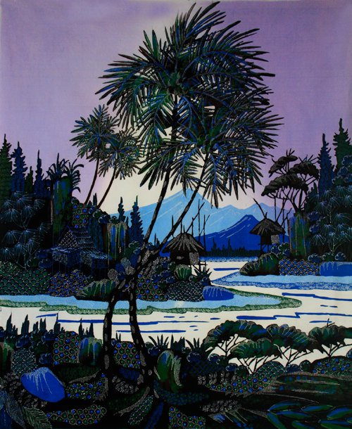 Original Batik Art Painting on Cotton, 'Village Scenery' by Hamidi ...