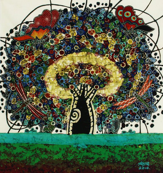 Original Batik Art Painting on Cotton, 'Tree of Life' by Agung (45cm x ...