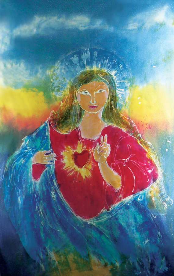 Original Batik Art Painting on Cotton, 'Virgin Mary' by Kapitan (90cm x ...