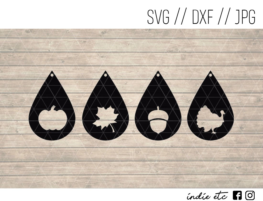 Fall Earring Digital Art File Download (svg, dxf, jpg) Teardrop Leather ...