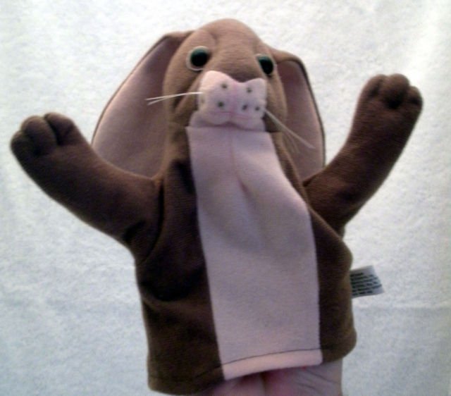 Bunny / Rabbit / Hare Puppet Scholastic Inc. 8" Long Brown and Tan Plush
