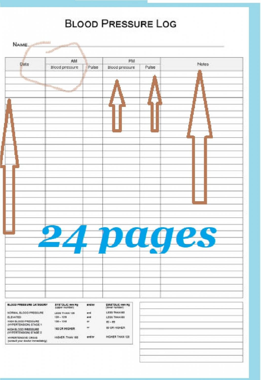 Printable PDF BP Log. Medical Tracker. Blood Pressure Tracker Log. Download