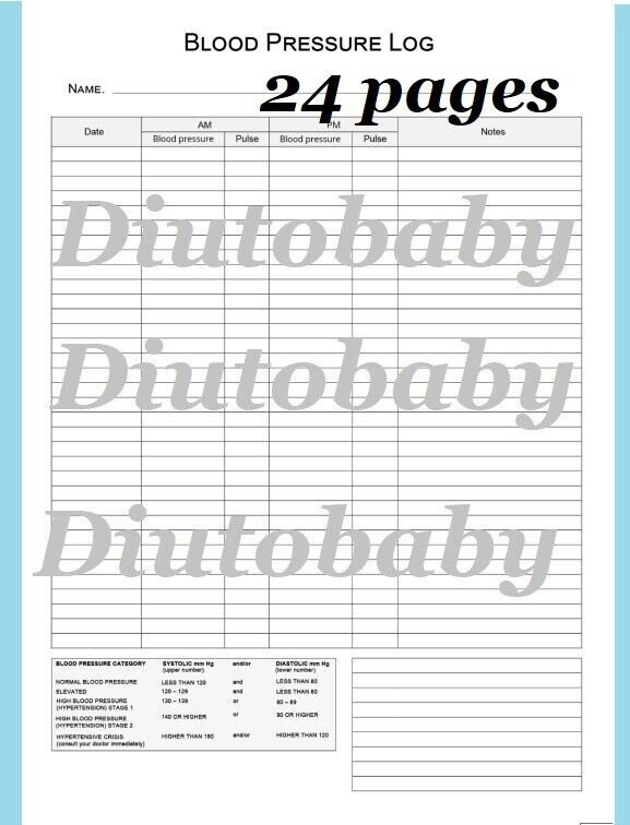 Printable PDF BP Log. Medical Tracker. Blood Pressure Tracker Log. Download