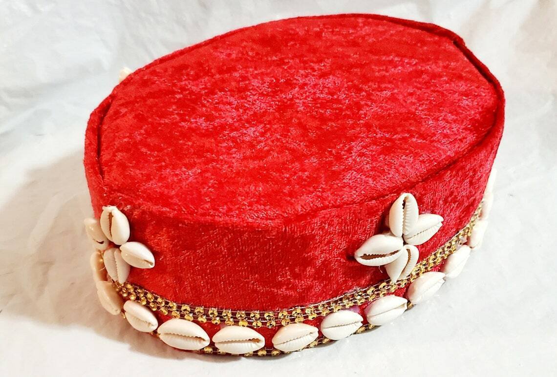 Traditional Igbo Red kufi Velvet Hat With Cowries. Larry Gaga style ...
