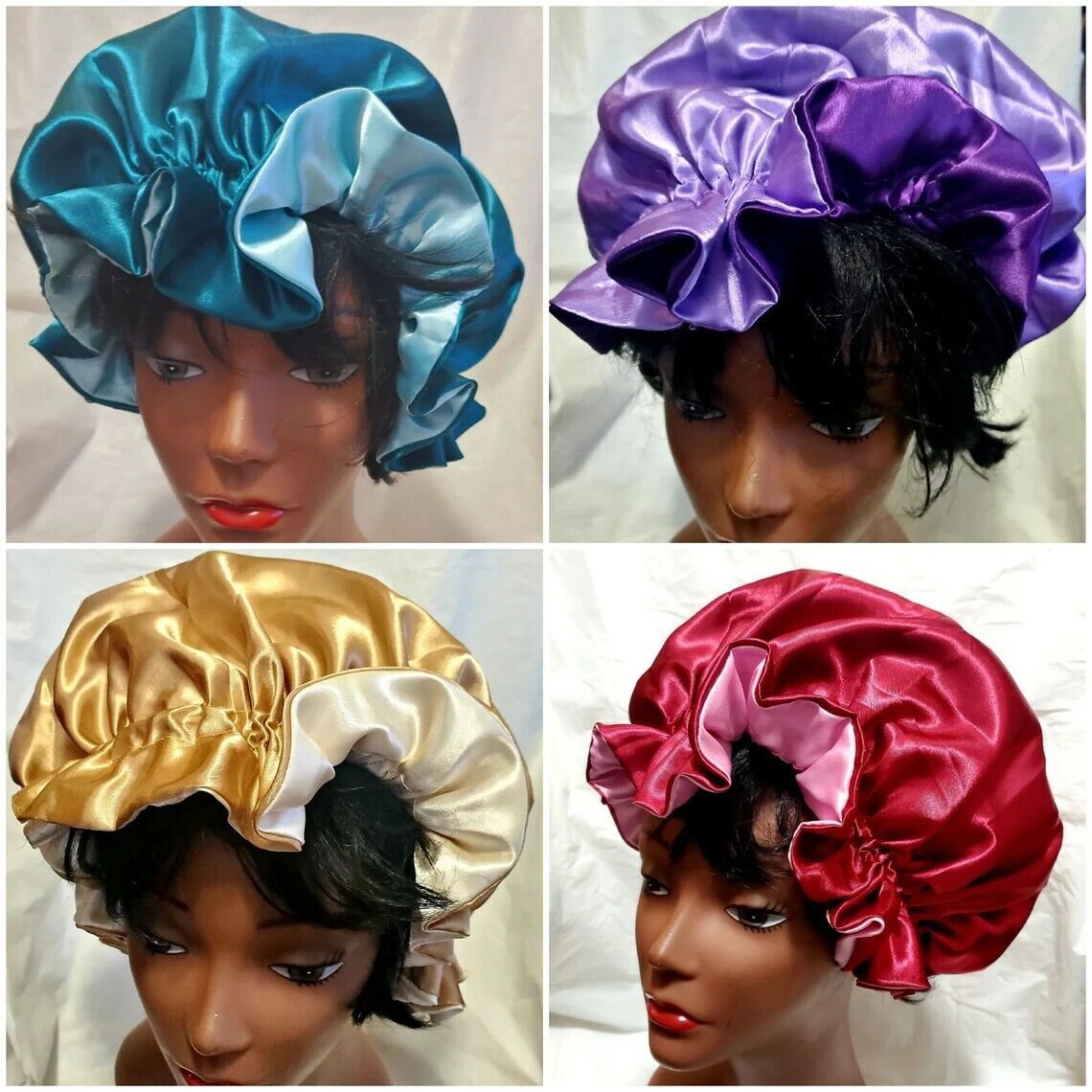 XL Purple & Lilac Reversible Solid Color Satin Bonnet Hat