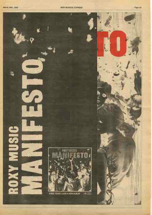 ROXY MUSIC Manifesto LP Poster Size Press Advert cutting/clipping 1979