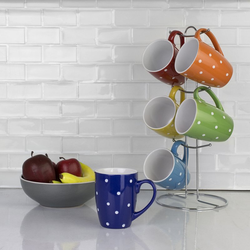 6 Piece Polka Dots Mug Set with Stand