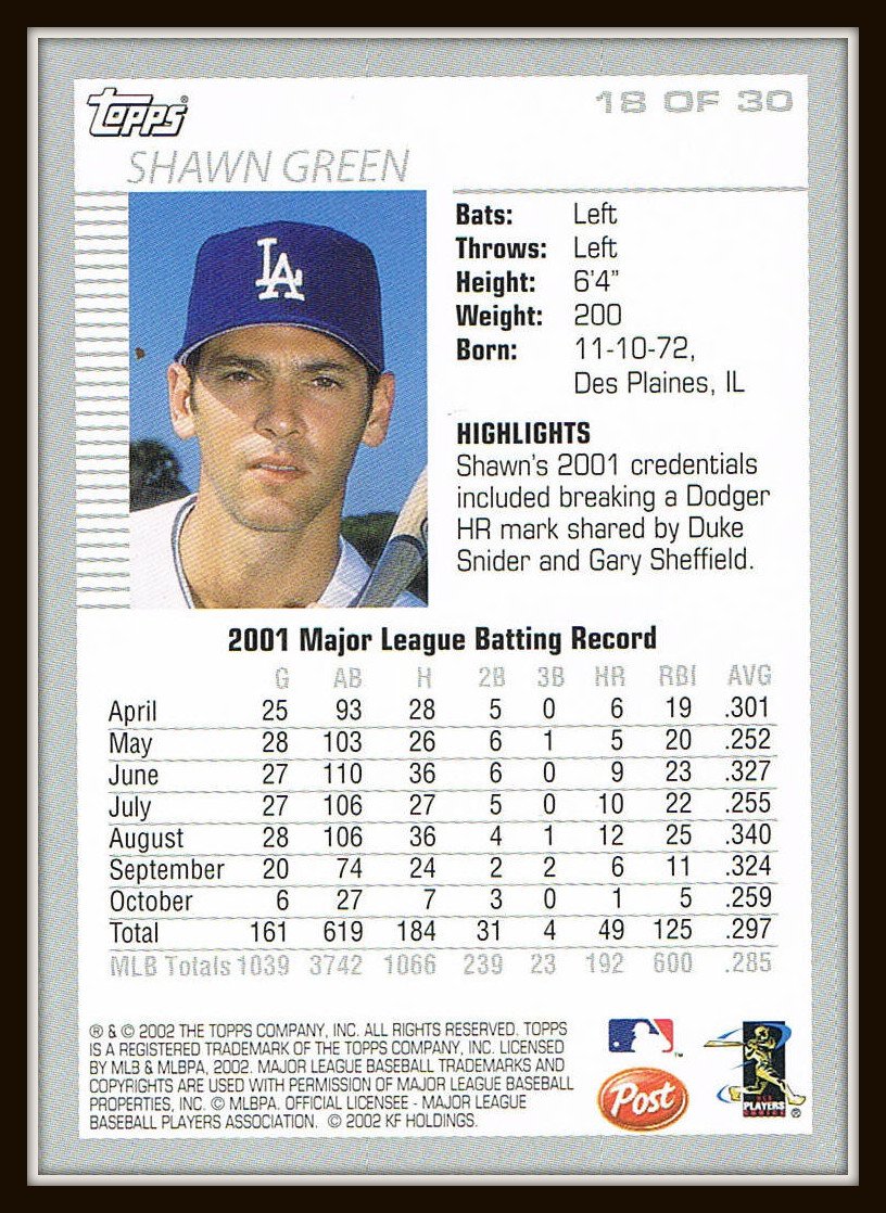 2002 Shawn Green #18 Topps Baseball Trading Card