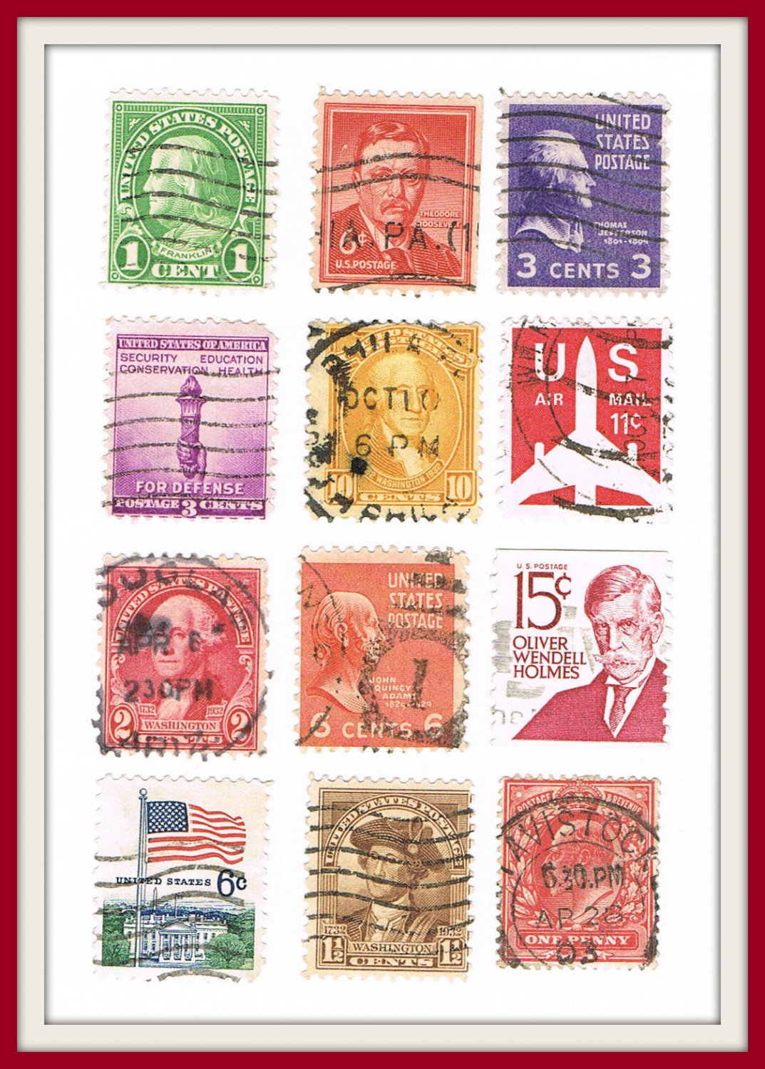 12 Mixed United States USA Postage Stamps Vintage