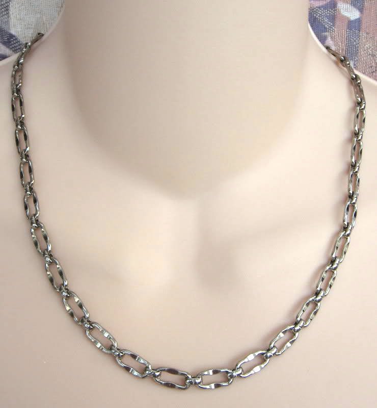 Silver Fancy Link Chain Necklace Vintage Jewelry 1960s