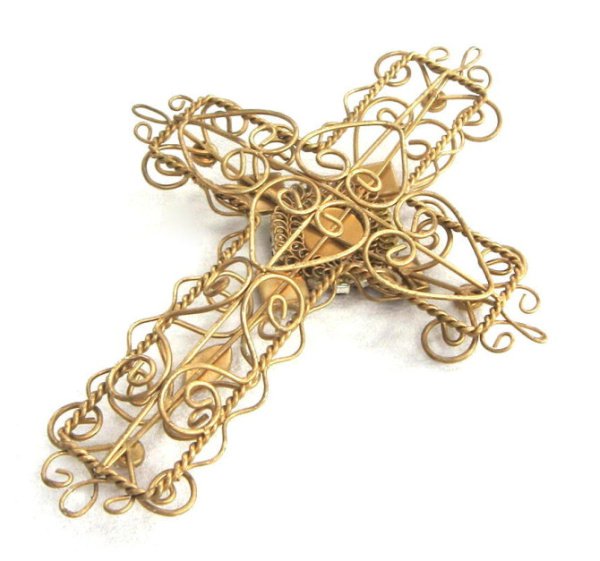 Fancy Jeweled Puffed Cross Wall Decor Ornament Religious Handmade