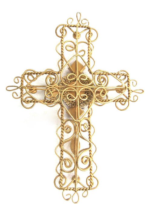 Fancy Jeweled Puffed Cross Wall Decor Ornament Religious Handmade