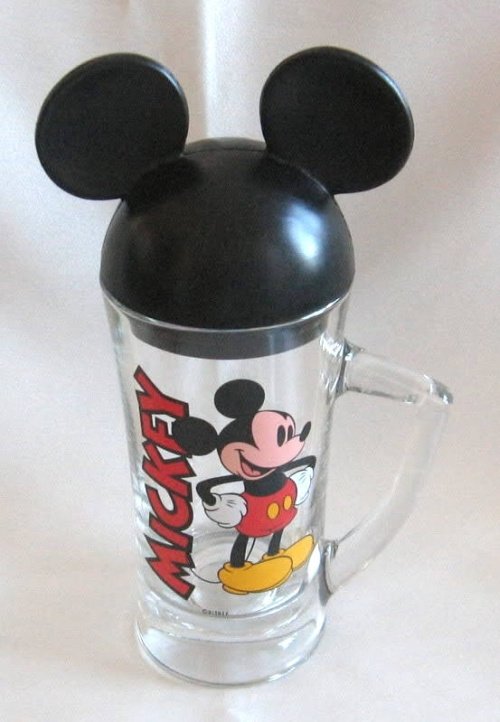 Mickey Mouse Glass Mug Cup Mouse Ear Lid Anchor Hocking HTF Unique Disney