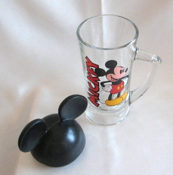 Mickey Mouse Glass Mug Cup Mouse Ear Lid Anchor Hocking HTF Unique Disney