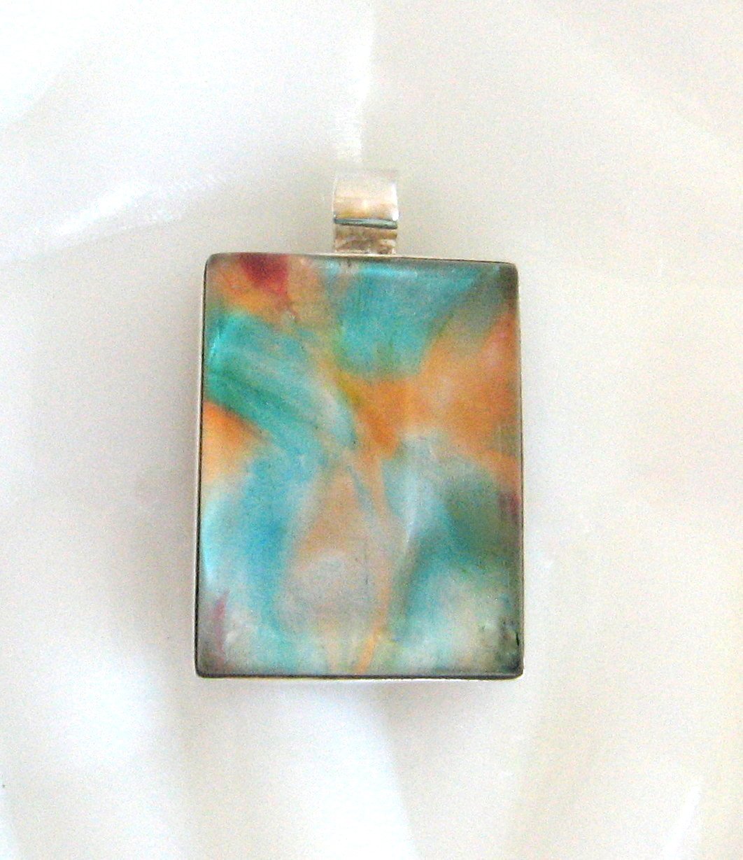 Large Dichroic Glass Stone Pendant Sterling Silver 925 Funky Colors ...