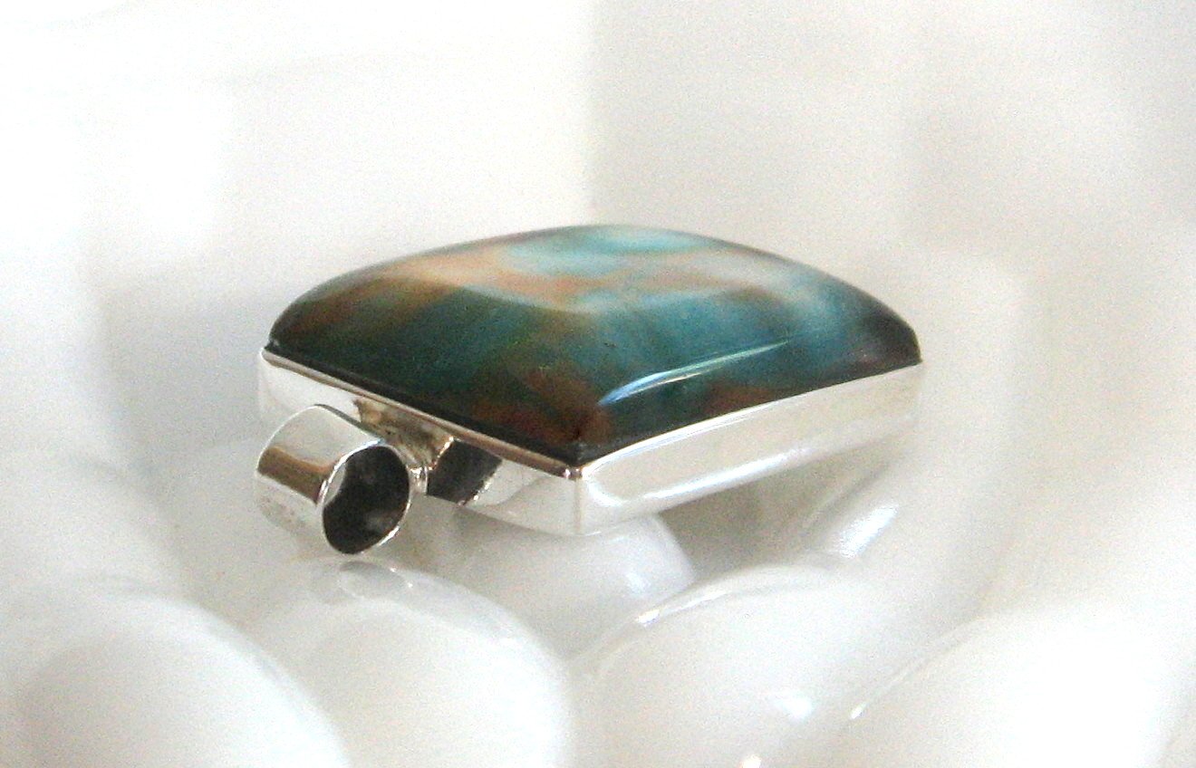 Large Dichroic Glass Stone Pendant Sterling Silver 925 Funky Colors ...