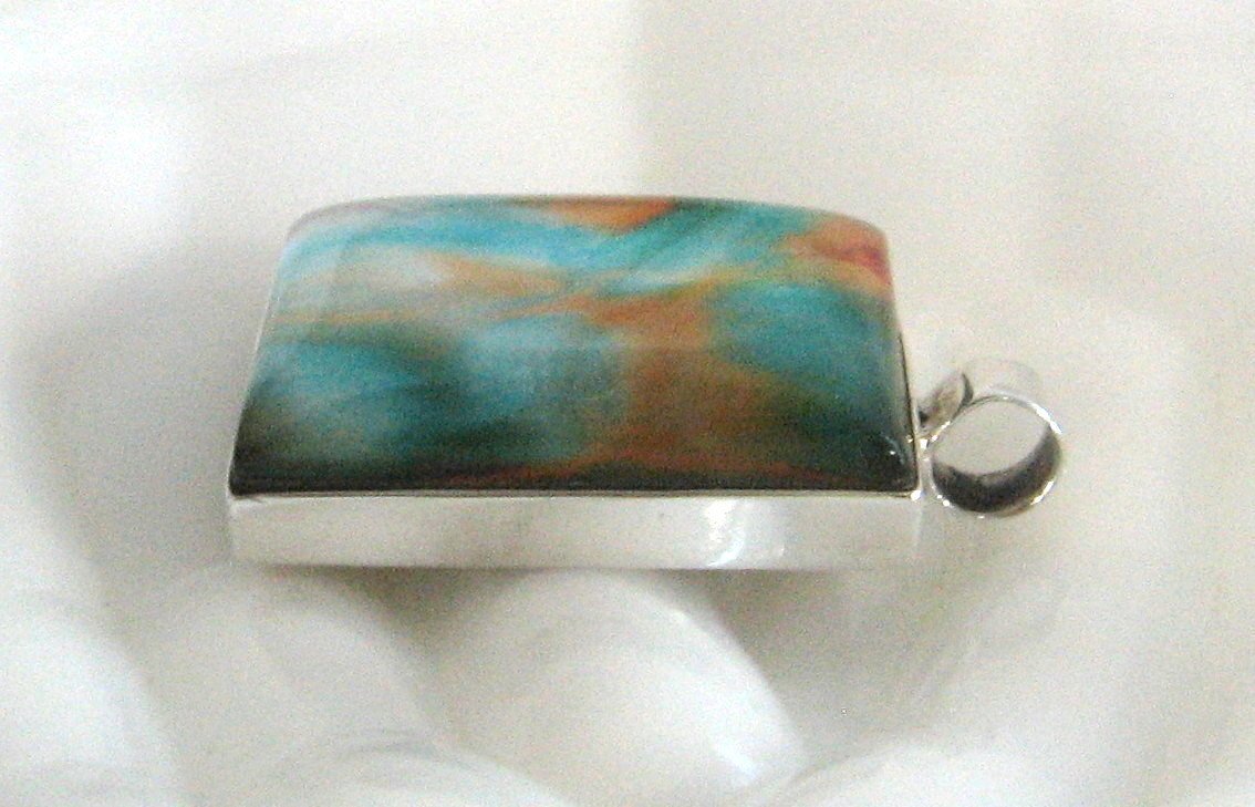 Large Dichroic Glass Stone Pendant Sterling Silver 925 Funky Colors ...
