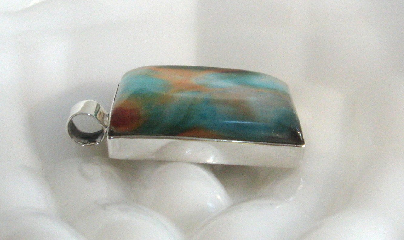 Large Dichroic Glass Stone Pendant Sterling Silver 925 Funky Colors ...
