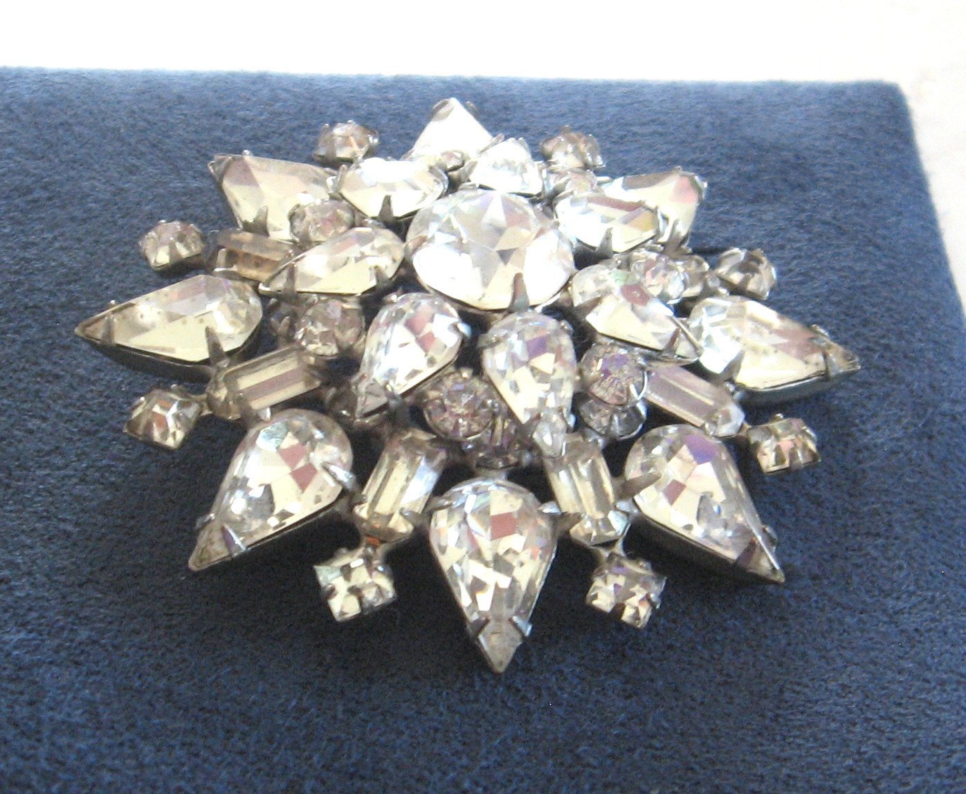 Large Sparkly Rhinestone Brooch Pin Pear Shapes, Baguettes & Round ...