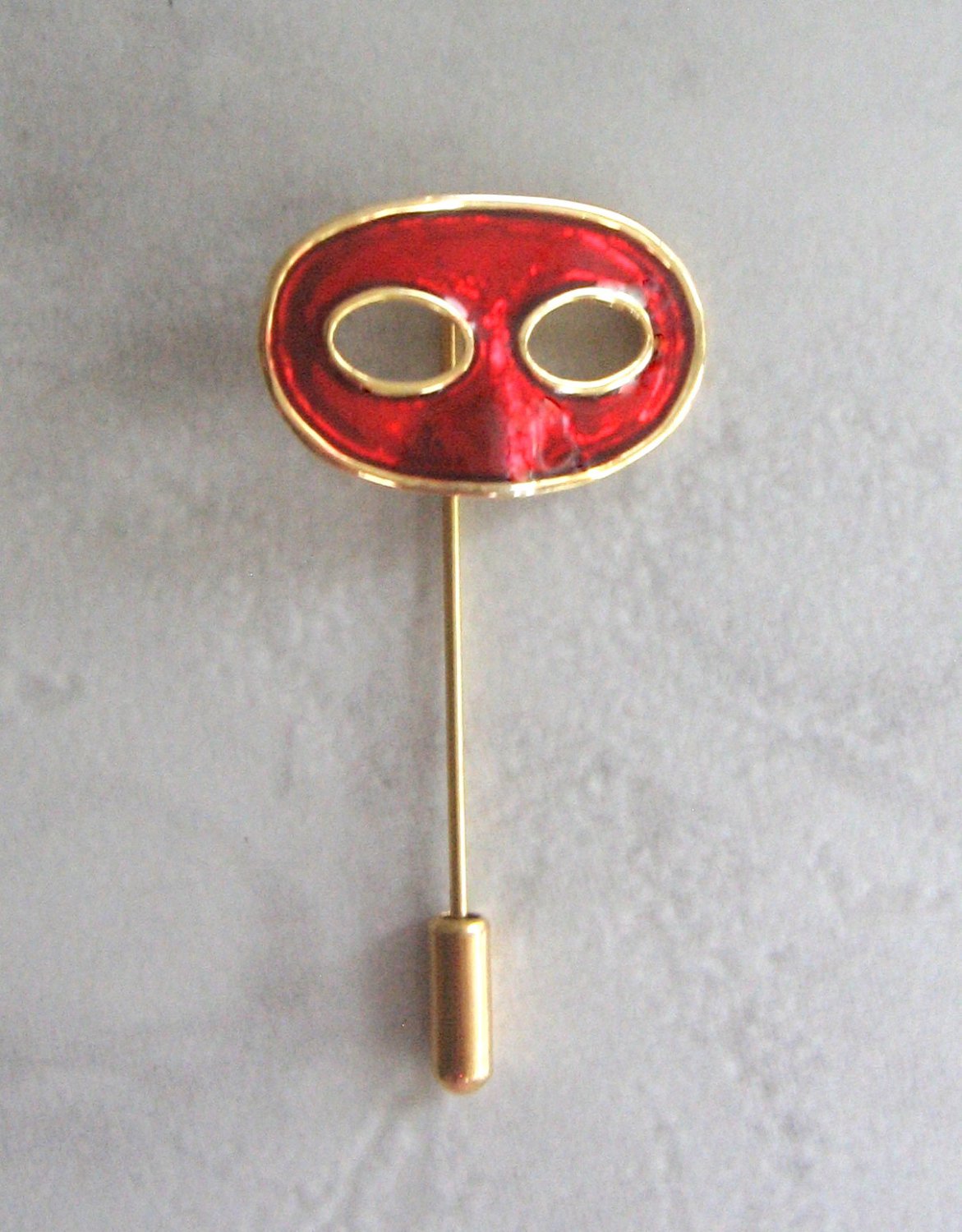 Unique Red Mask Masquerade Stick Pin Vintage Jewelry 1980s