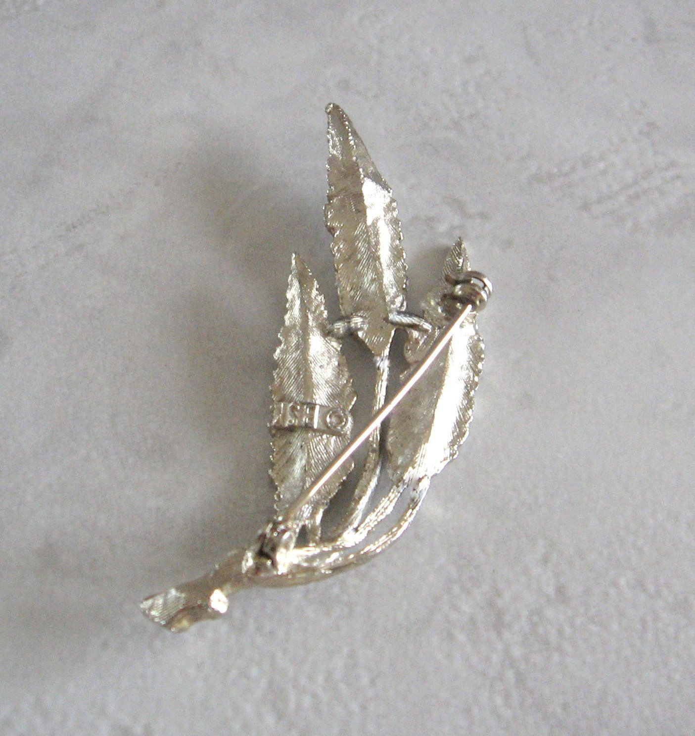 Silver Triple Leaf Diamond Cut Brooch Pin By Designer BSK Vintage ...