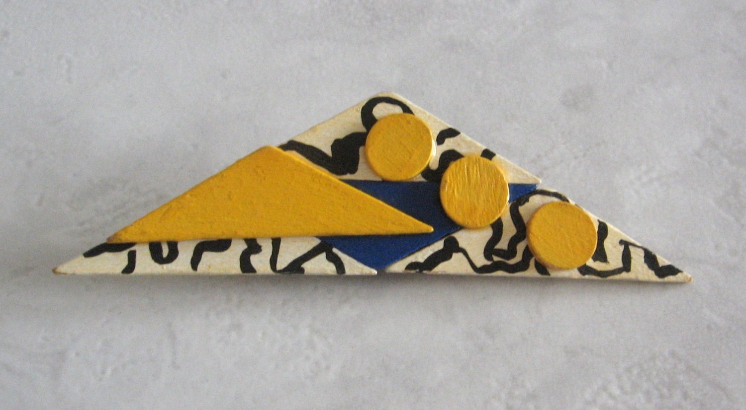 Painted Wooden Handcrafted Triangle Brooch Pin Abstract Black Blue ...
