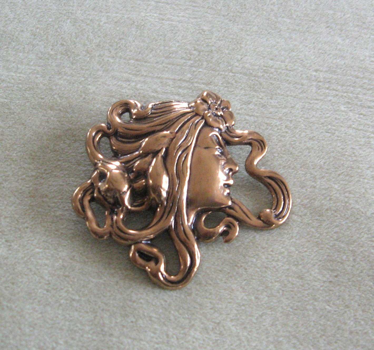Bronze Figural Woman Lady Brooch Pin Vintage Jewelry 1970s
