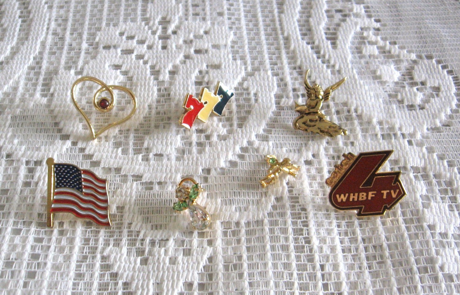 7 Enamel Crystal Lapel Tack Pins Vintage Jewelry 1970s-1990s