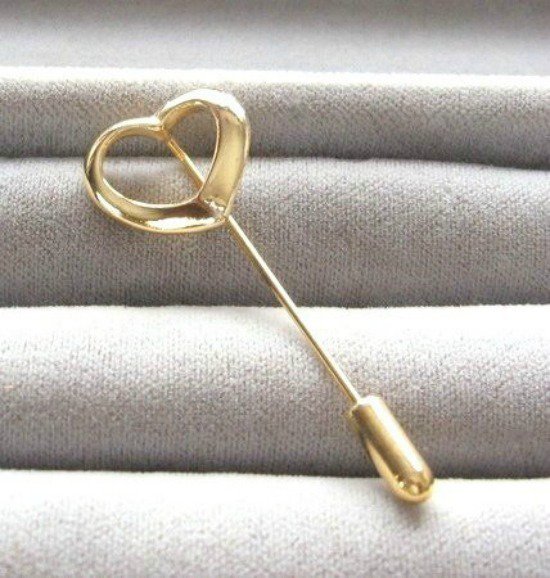 Opened Gold Heart Stick Pin Vintage Jewelry 1980s