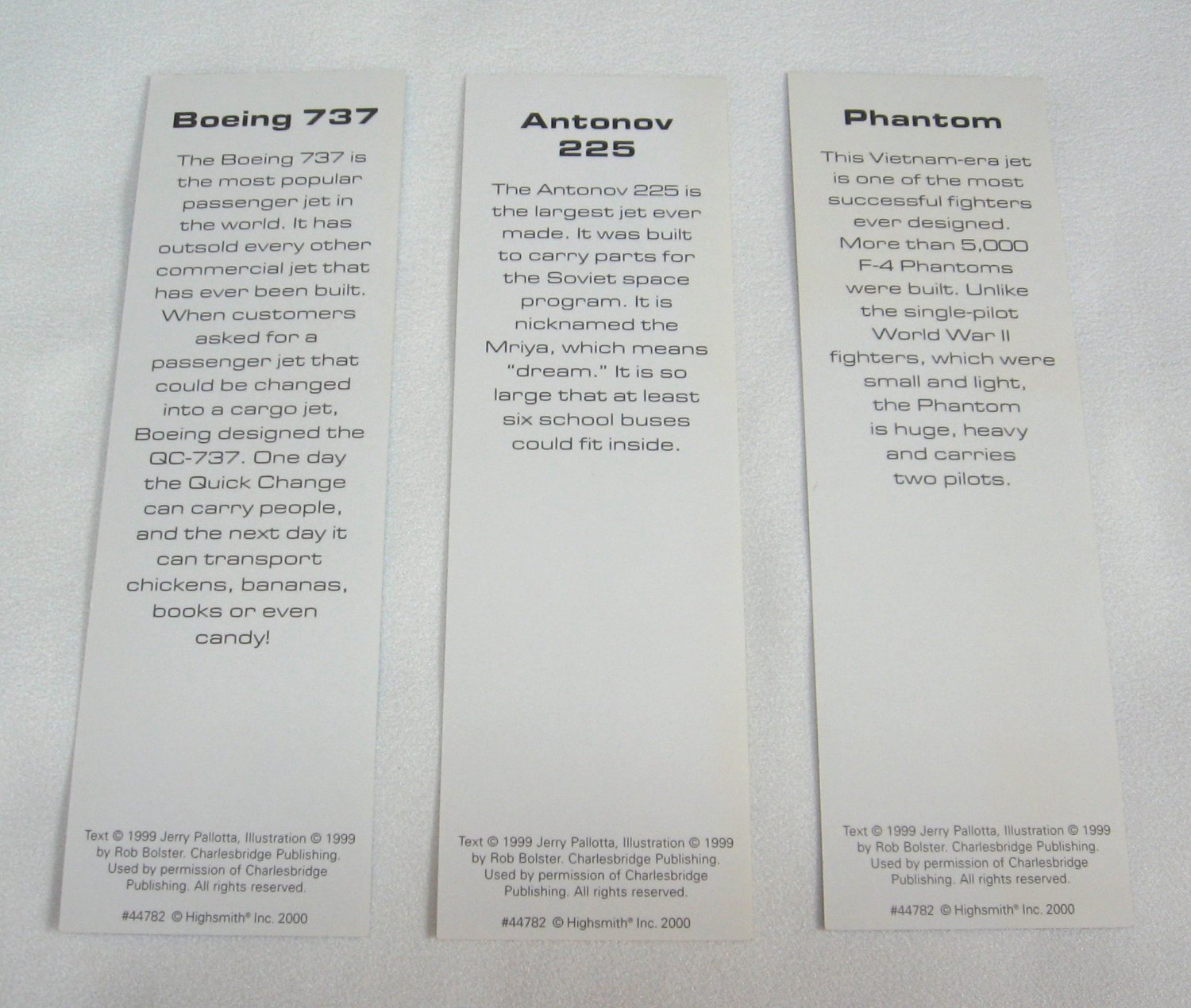 3 Airplane Book Marks Page Markers Phantom Boeing 737 Antonov 225
