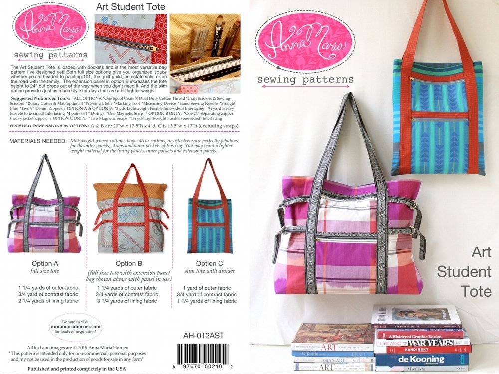 Anna Maria Horner Sewing Patterns Art Student Tote Bags New with Bonus ...