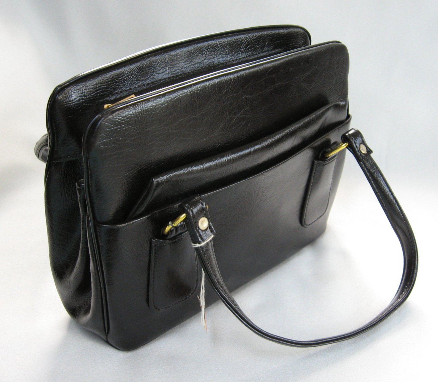 Black Leatherette Purse Handbag Japan Loaded with Compartments Vintage ...