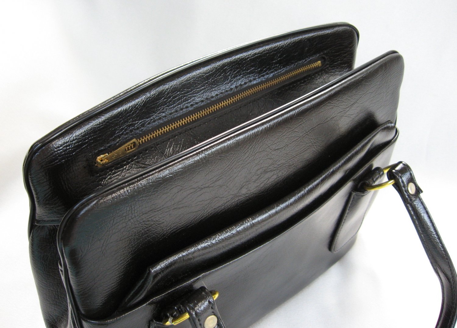 Black Leatherette Purse Handbag Japan Loaded with Compartments Vintage ...