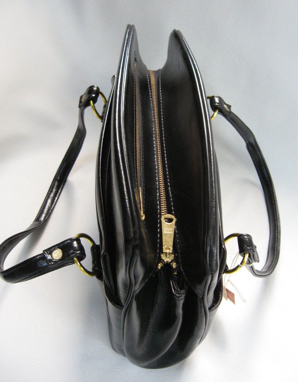 Black Leatherette Purse Handbag Japan Loaded with Compartments Vintage ...