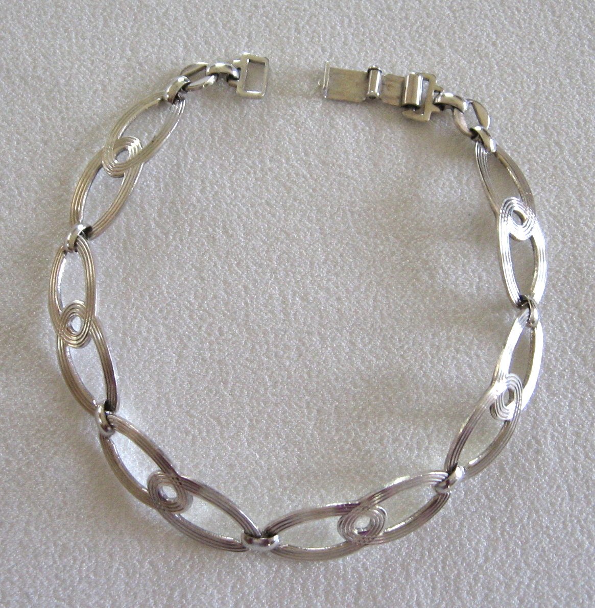 Fancy Sterling Silver Link Ribbed Lined Bracelet 8" By Designer WRE ...