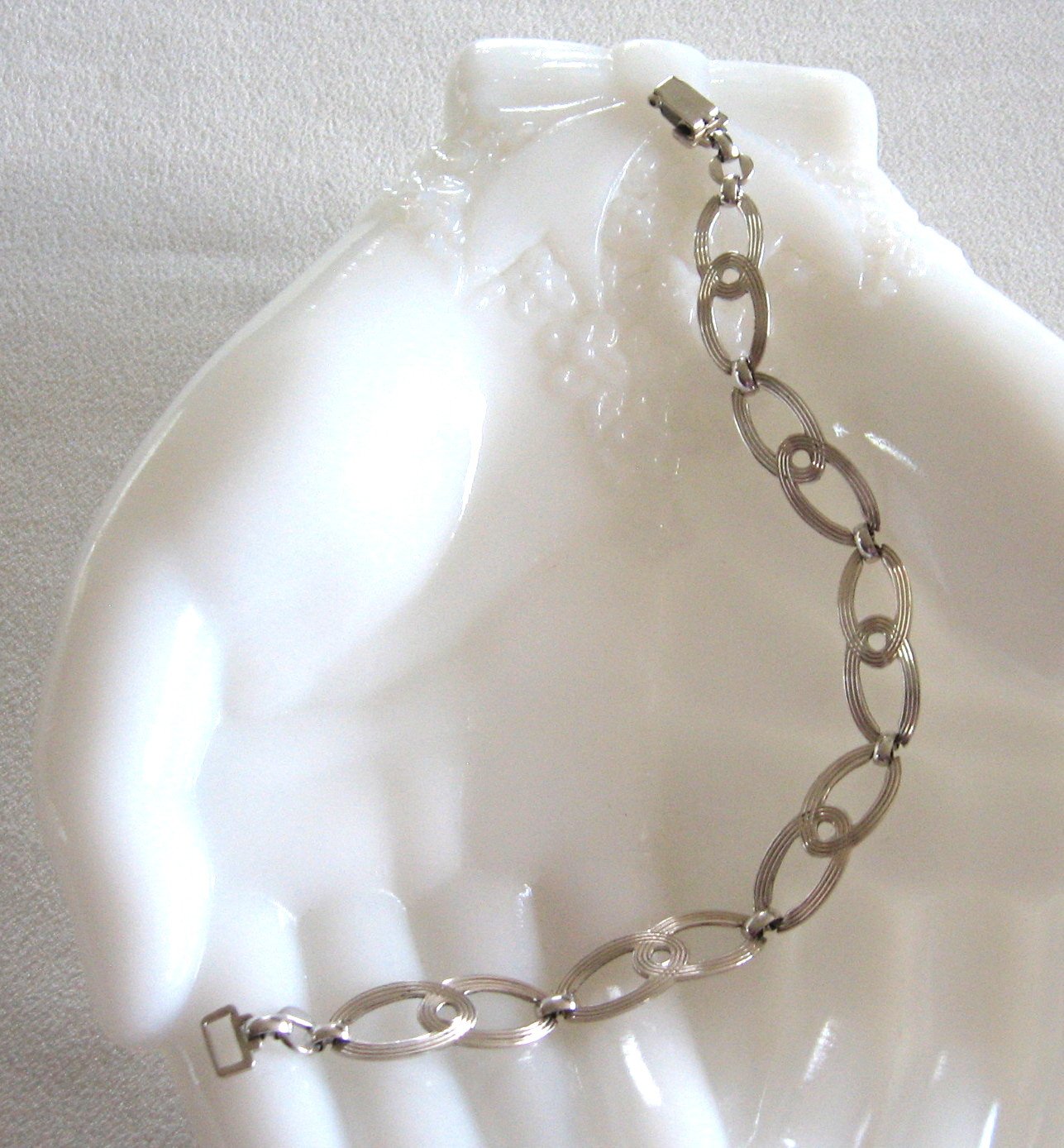 Fancy Sterling Silver Link Ribbed Lined Bracelet 8" By Designer WRE ...