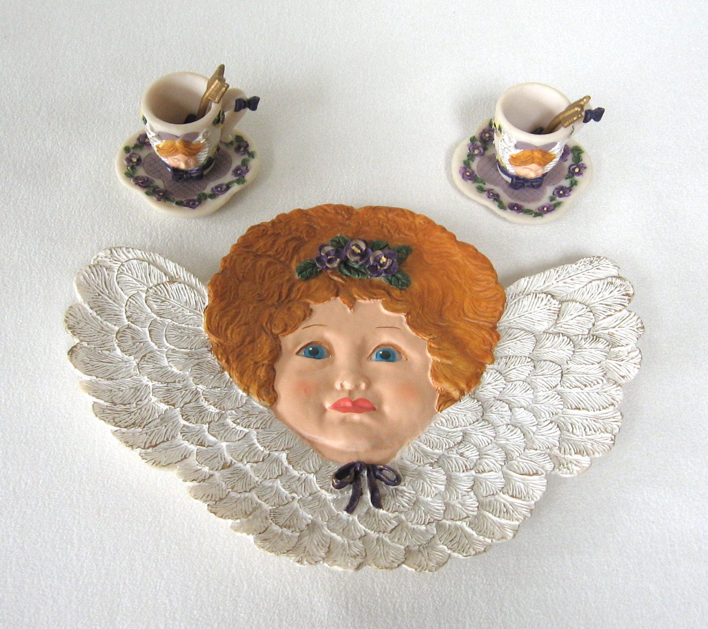 Miniature Angel Tea Set 7 Pieces By Promo Accents Val LTD Vintage 1995