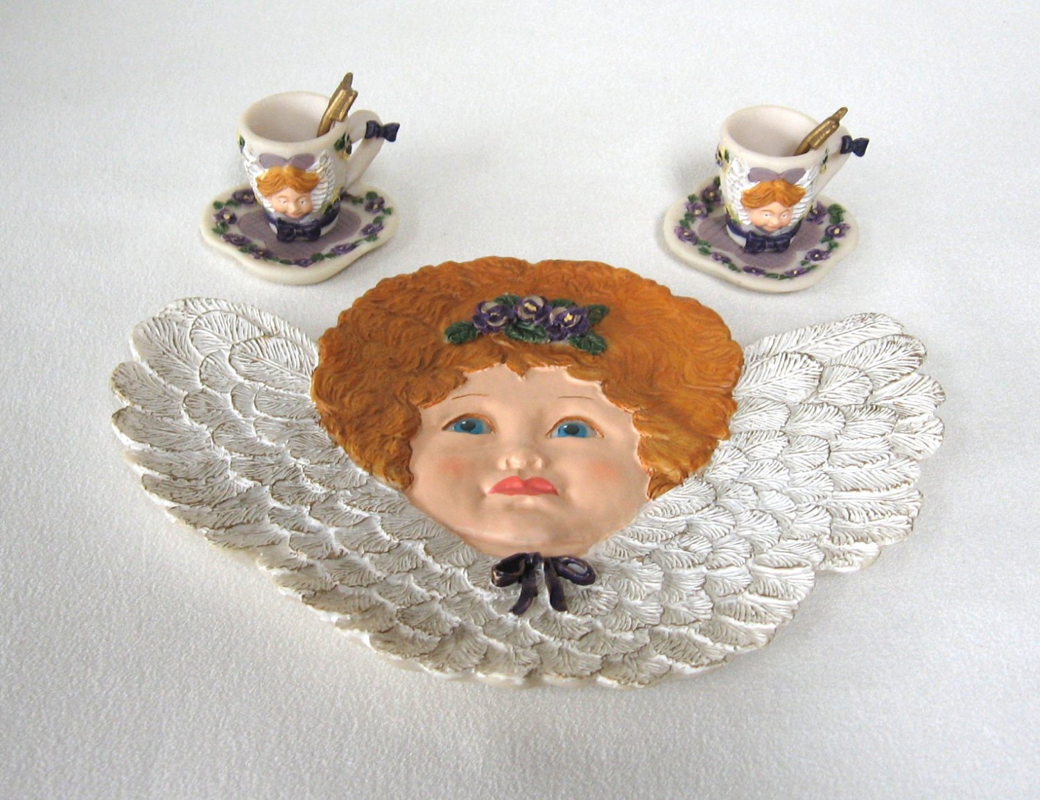 Miniature Angel Tea Set 7 Pieces By Promo Accents Val LTD Vintage 1995