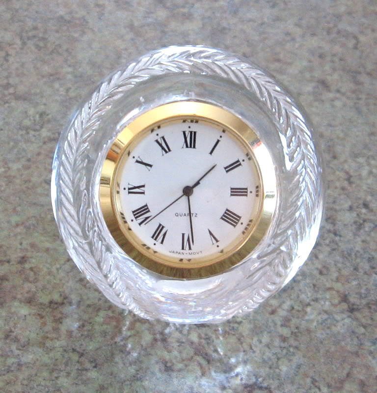 Lead Crystal Glass Baseball Shaped Clock & 3 Gold Tier Bat Stand