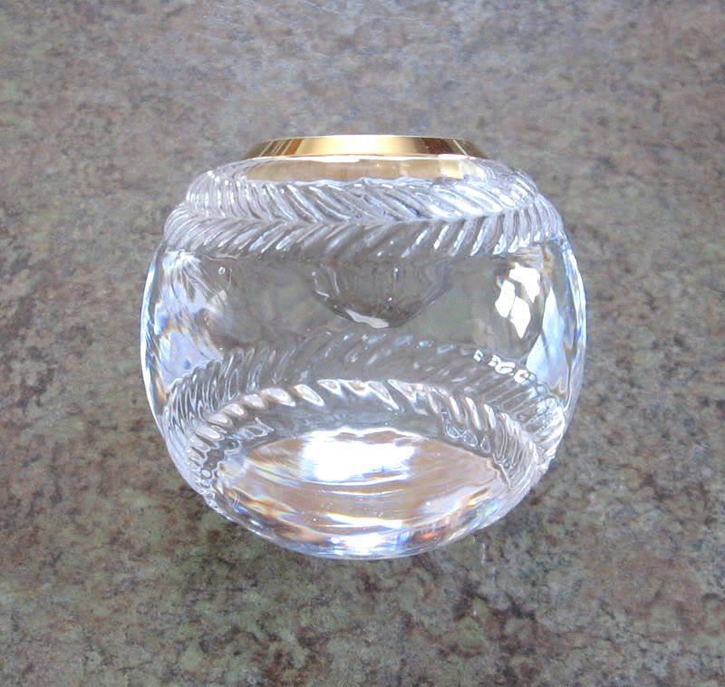 Lead Crystal Glass Baseball Shaped Clock & 3 Gold Tier Bat Stand