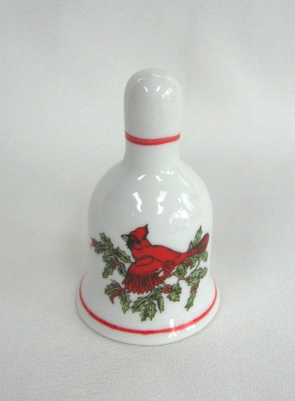 Cardinal Red Bird Porcelain Holiday Ringing Bell Hand Painted Holly ...
