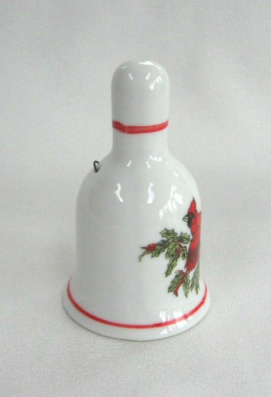 Cardinal Red Bird Porcelain Holiday Ringing Bell Hand Painted Holly ...