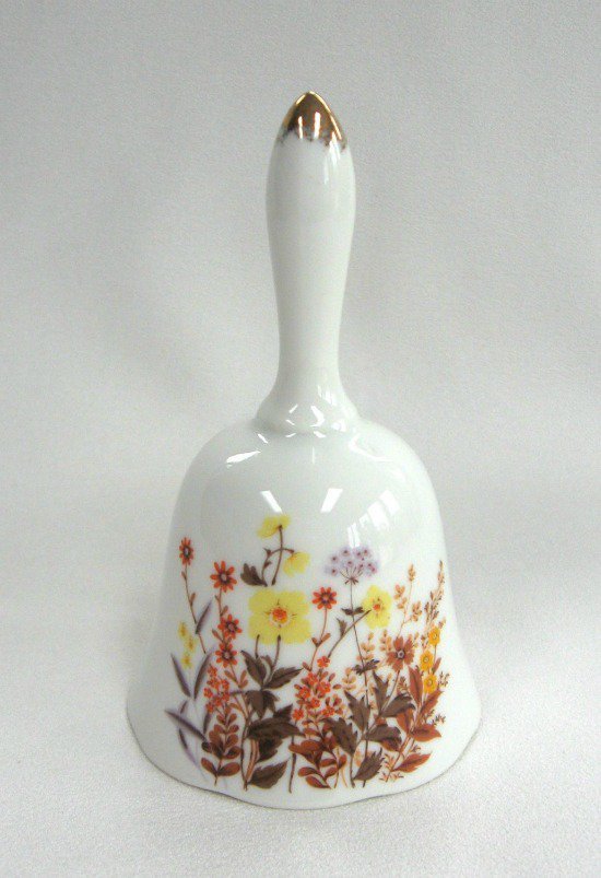 Fall Autumn Flowers Porcelain Ringing Bell Made in Japan Vintage 1960s