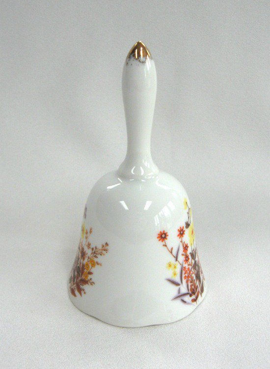 Fall Autumn Flowers Porcelain Ringing Bell Made in Japan Vintage 1960s