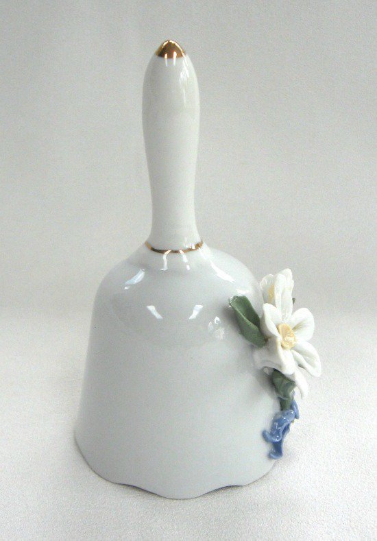 Fancy Raised Flower Porcelain Ringing Dinner Bell Vintage 1980s Collectible