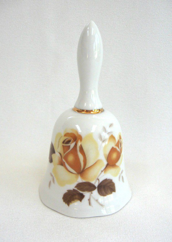 Yellow Tan Roses Flowers Porcelain Bell UCGC Japan United China & Glass ...
