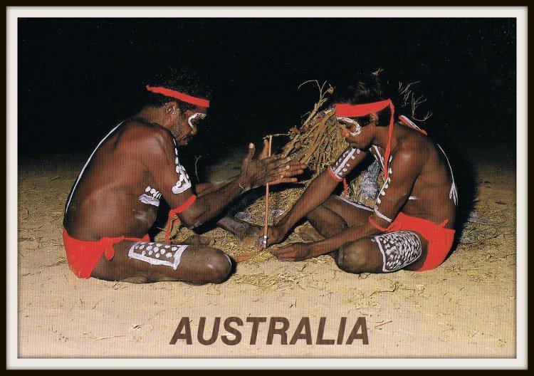 Australia Aborigines Performing The Ancient Art of Fire Making Large ...